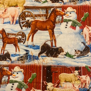 Christmas Fabric, Christmas Barnyard, David's Textiles, Christmas ...
