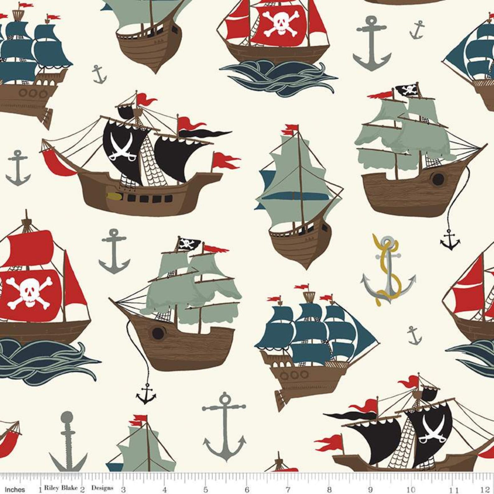 Ship Fabric Nautical Fabric Pirate Ship Pirate Ship Fabric - Etsy