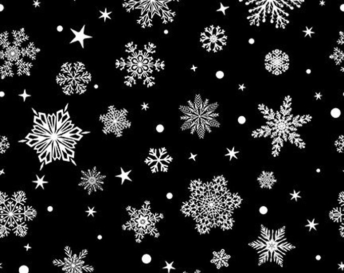Snowflake Fabric, Christmas Fabric, Black Snowflakes,black Christmas ...