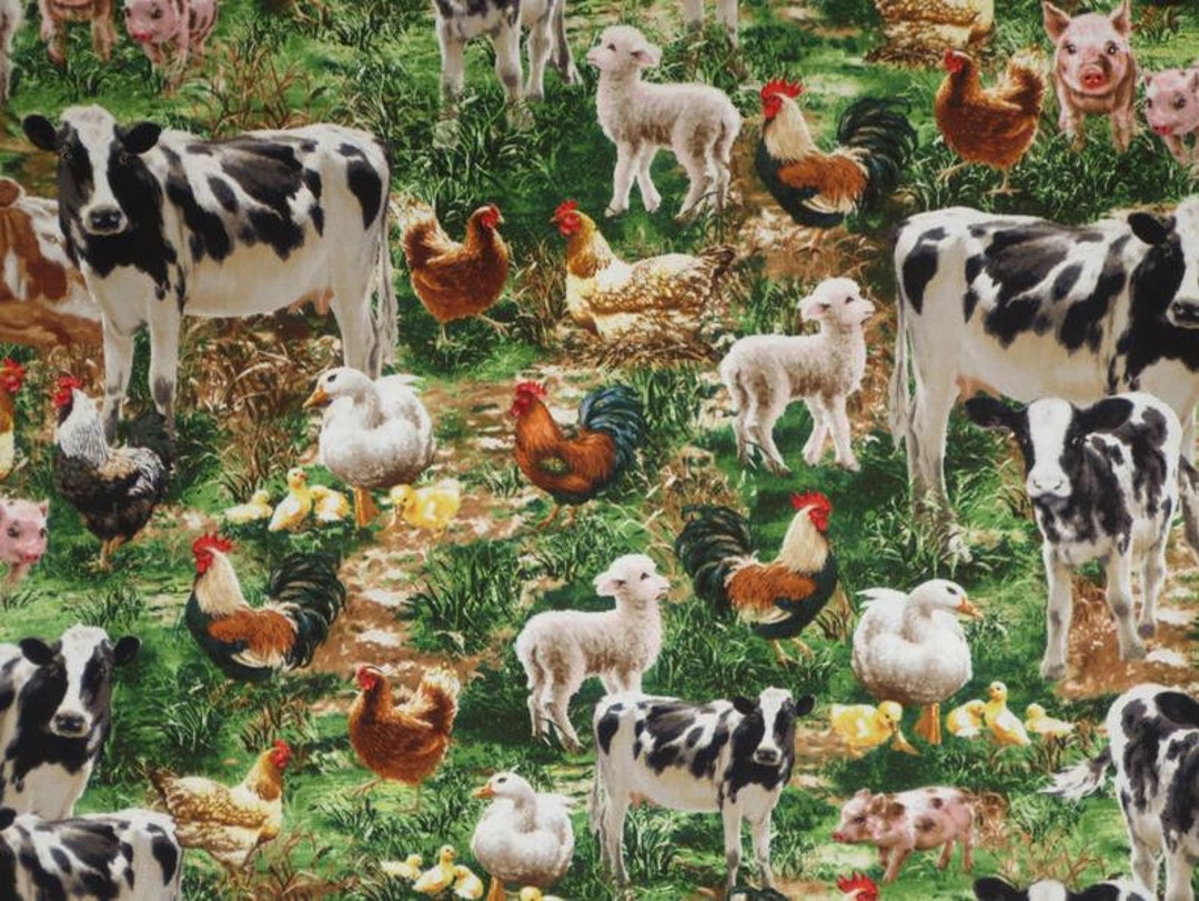 Baby Animals, Animals Farm Fabric, Cow Pig Fabric, Baby Lamb, Chicken ...