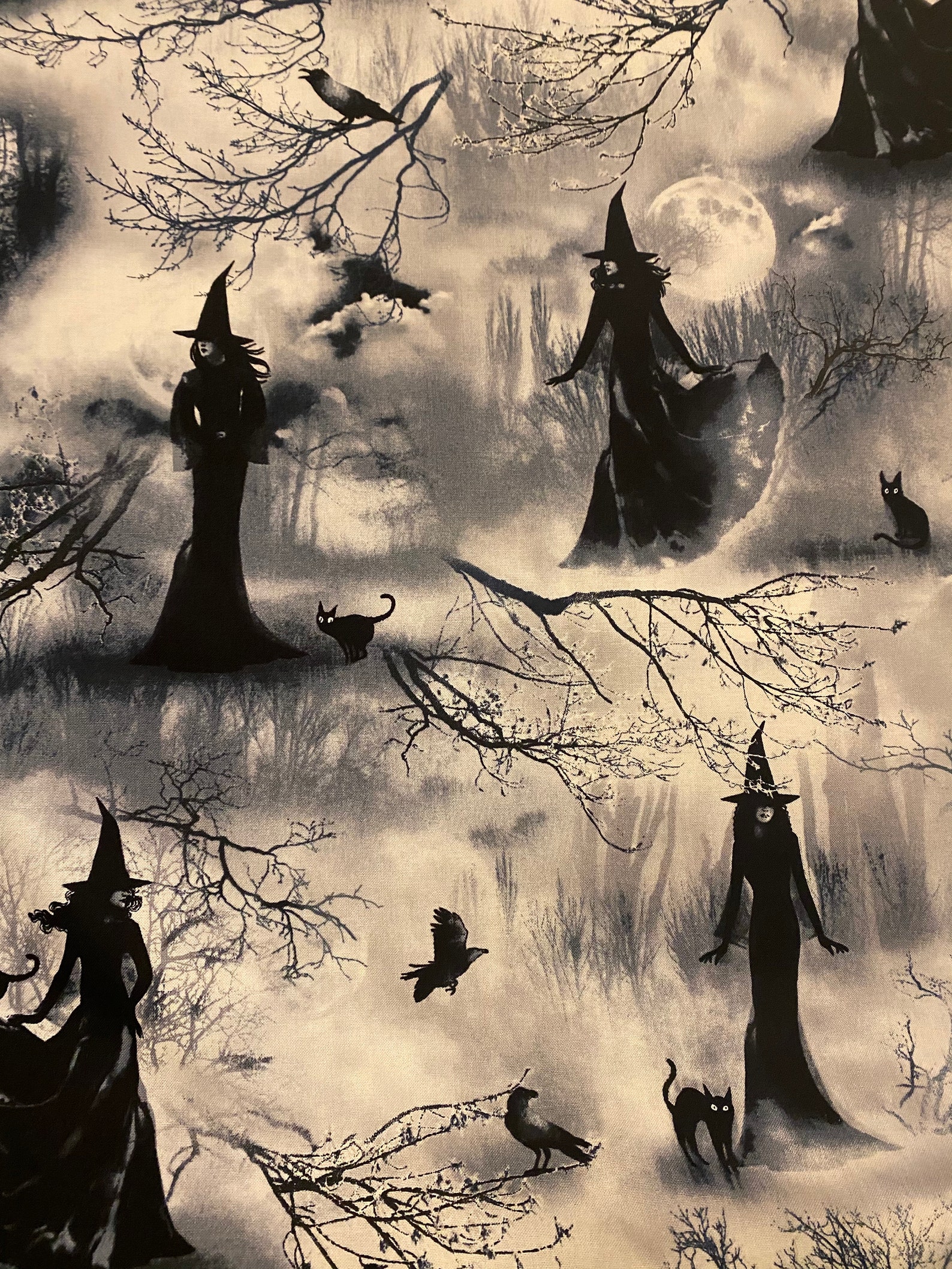 Halloween Fabric Witch Farbic Grey Witch Fabric Timeless - Etsy
