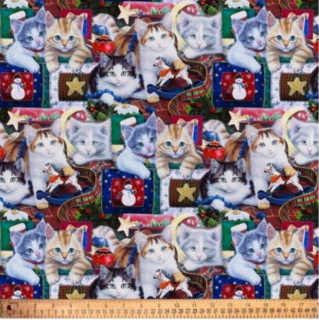 Christmas Kittens, Christmas Fabric, David's Textiles, Cats and Kittens ...