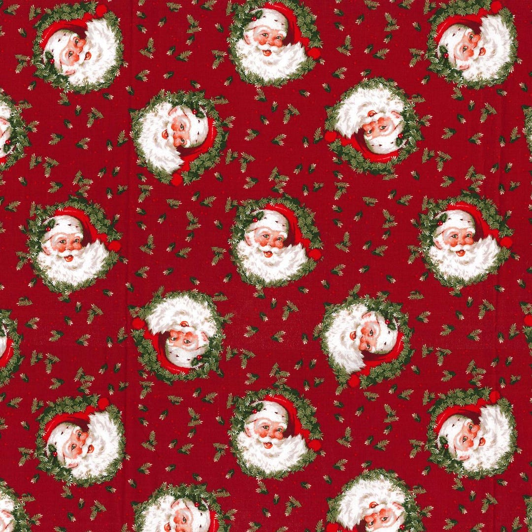 Santa Fabric, Santa Claus, Fabric Traditions, Red Santa Fabric, Foliage ...