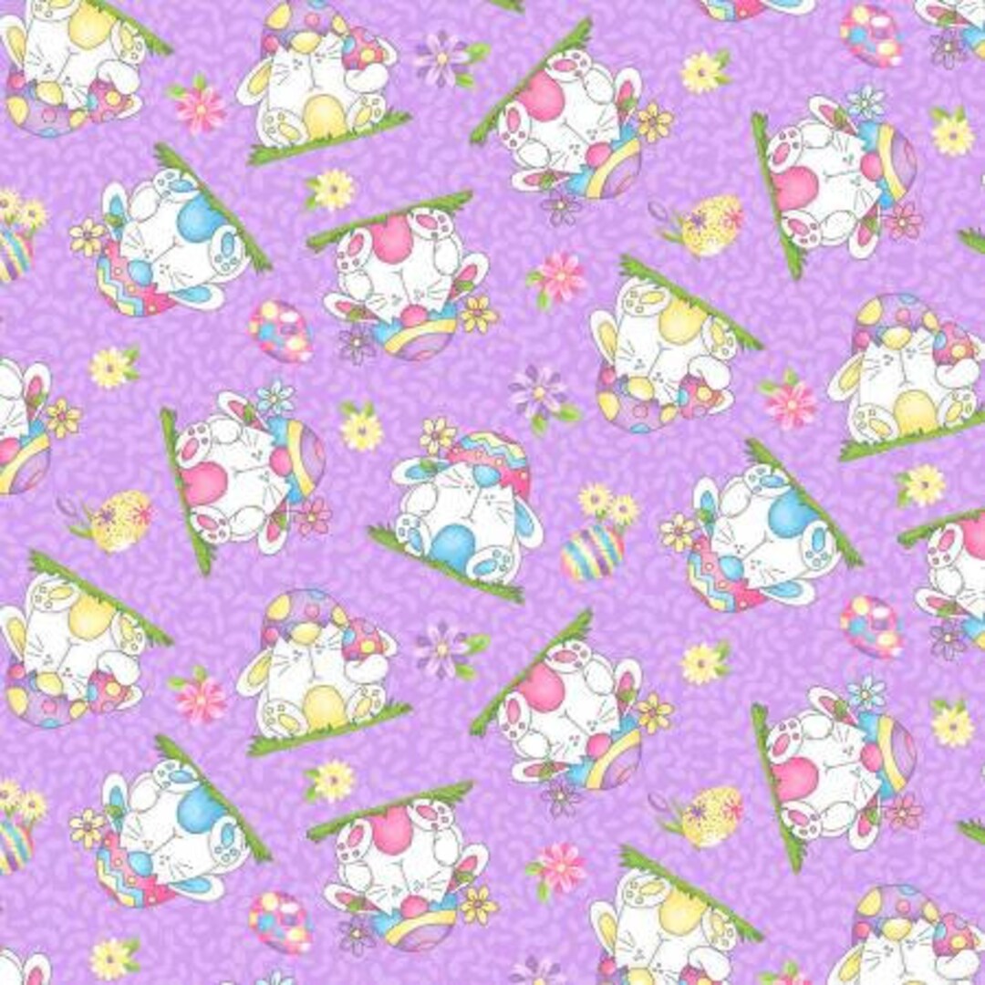 Easter Fabric, Easter Gnomes Eggs, Hoppy Easter, Lavender Bunnies ...