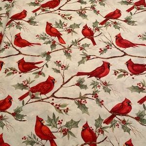 Red Birds, Mint Cardinals Allover, Susan Winget, Wilmington Prints ...