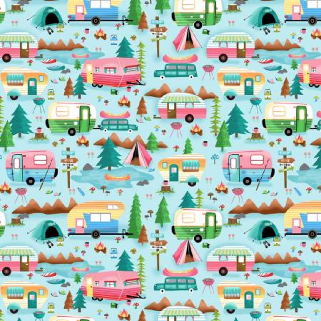 Camper Fabric, Vintage Camper, Camping Fabric, 100% Cotton Fabric ...