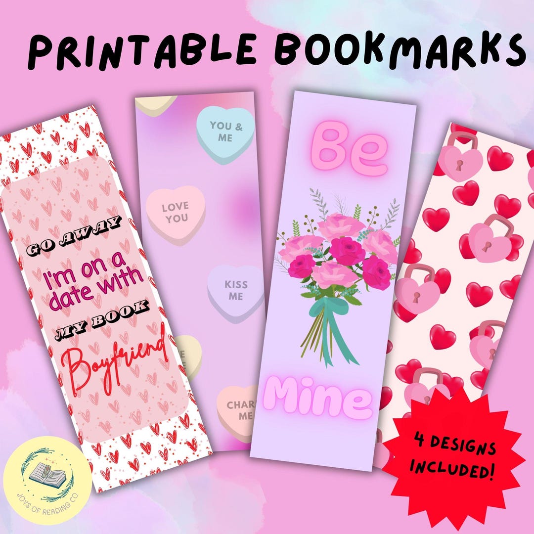 Valentine's Day Heart Bookmarks Set, Book Lover Gift (digital Download ...