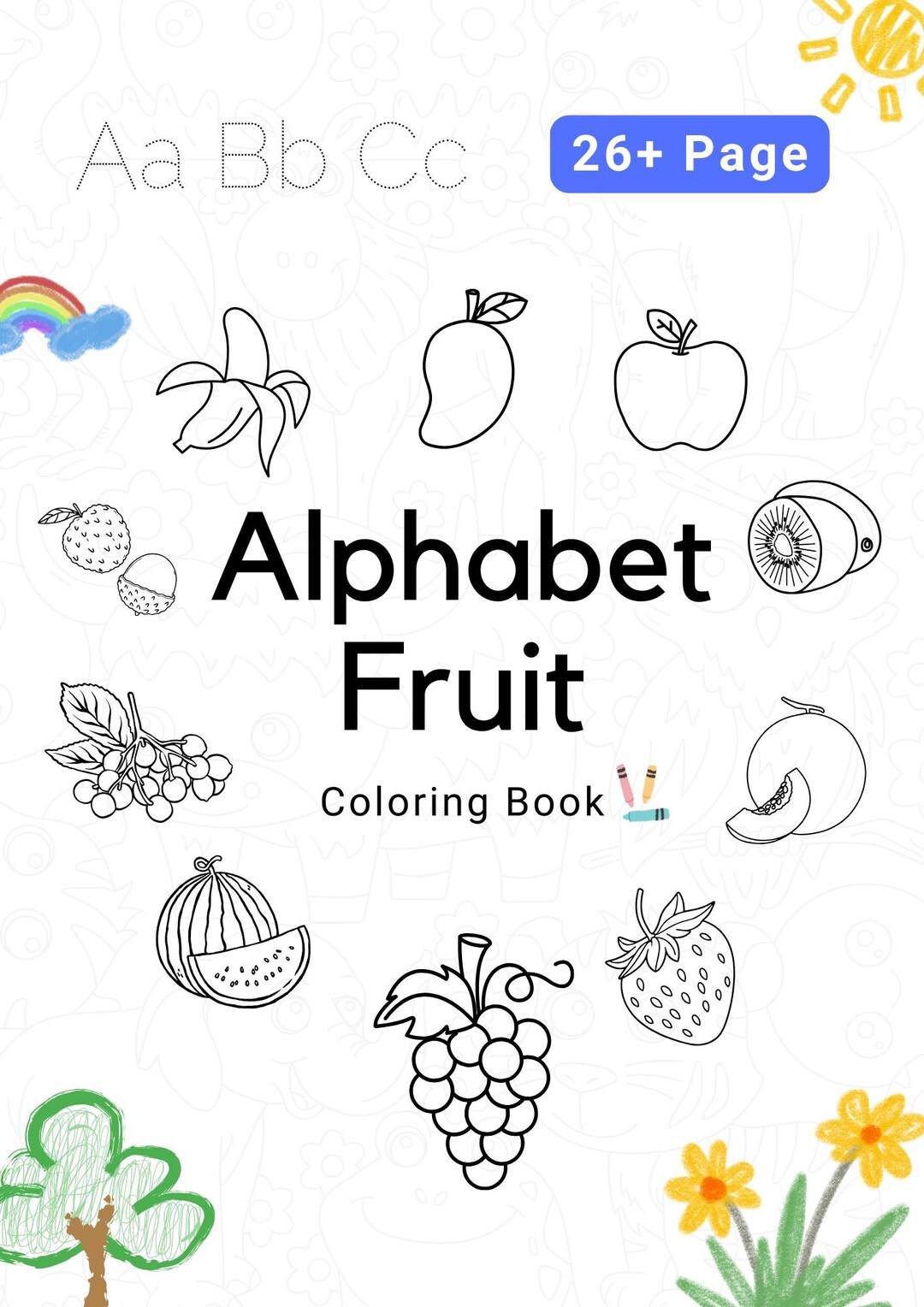 Tracing Alphabet Fruit Coloring Book | Digital ABC Coloring Pages for ...