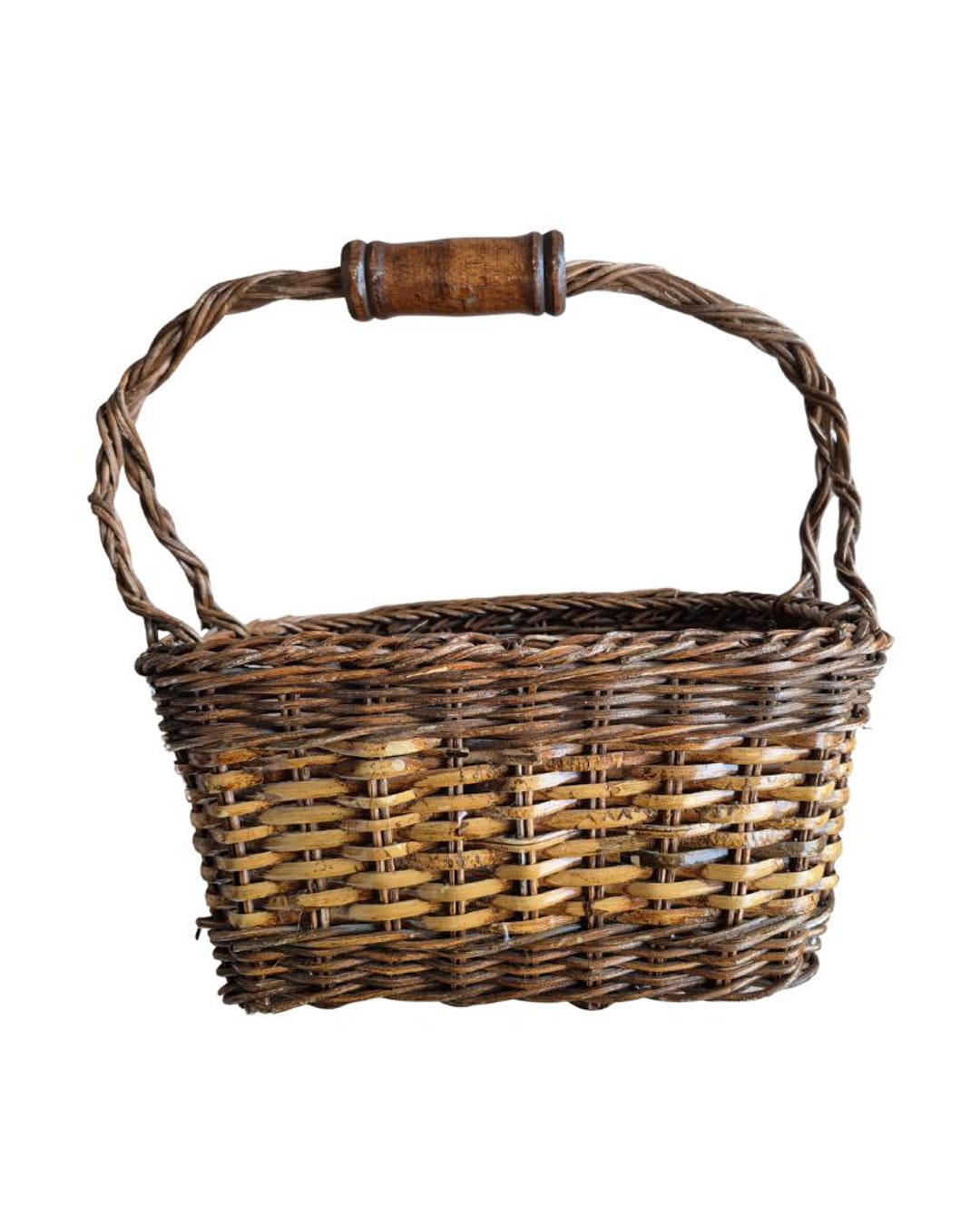 Vintage Wicker Basket With Wooden Handle – Rustic Cottagecore Decor - Etsy