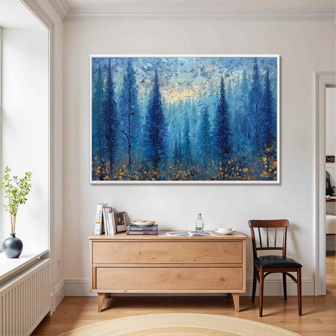 Original Textured Forest Landscape Oil Painting on Canvas, Abstract ...