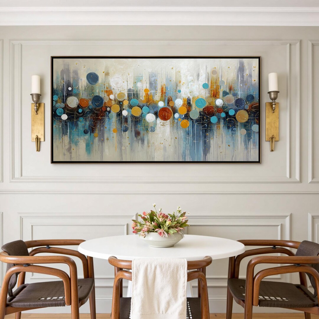 Vibrant Textured Abstract Oil Painting, Original Colorful Dot and Line ...