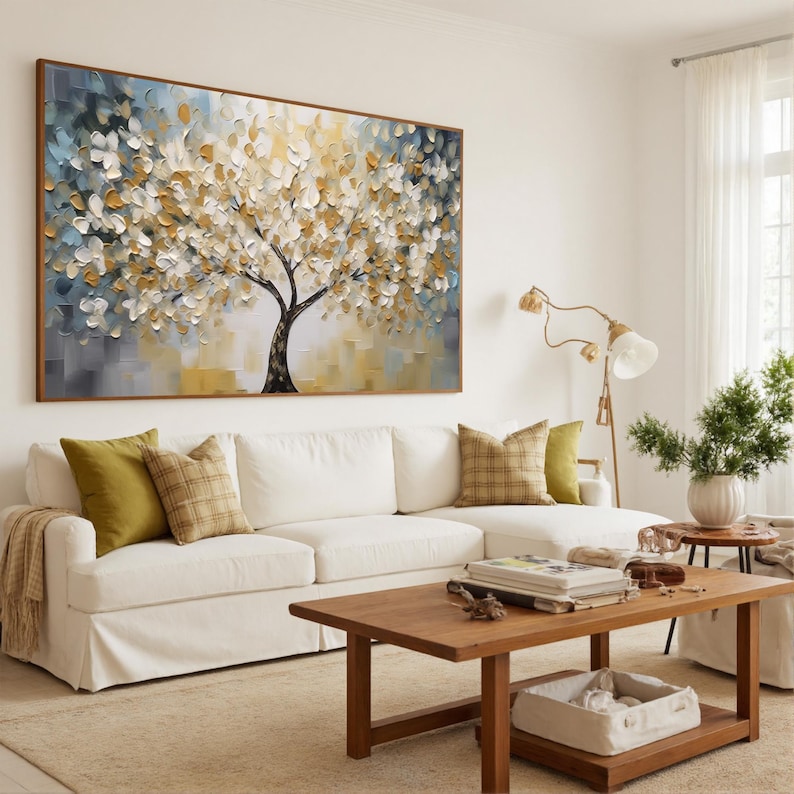 Large Gold Tree Painting on Canvas, Original Textured Impasto Tree of ...