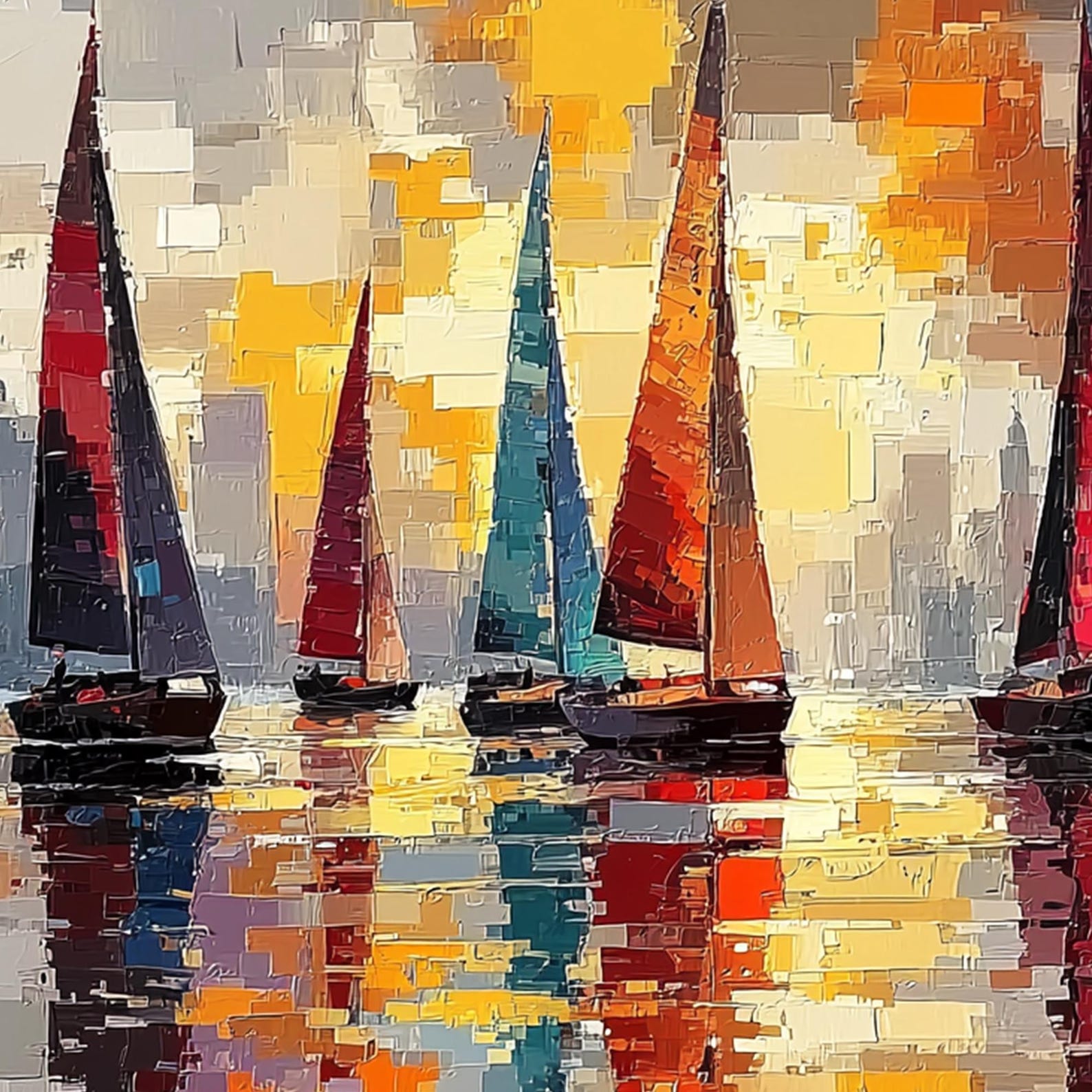 Abstract Sailboat Oil Painting on Canvas - Colorful Sunset Seascape ...