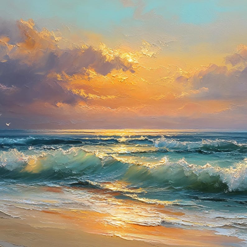 Original Beach Sunset Oil Paintingon Canvas, Natural Warm Golden Tones ...