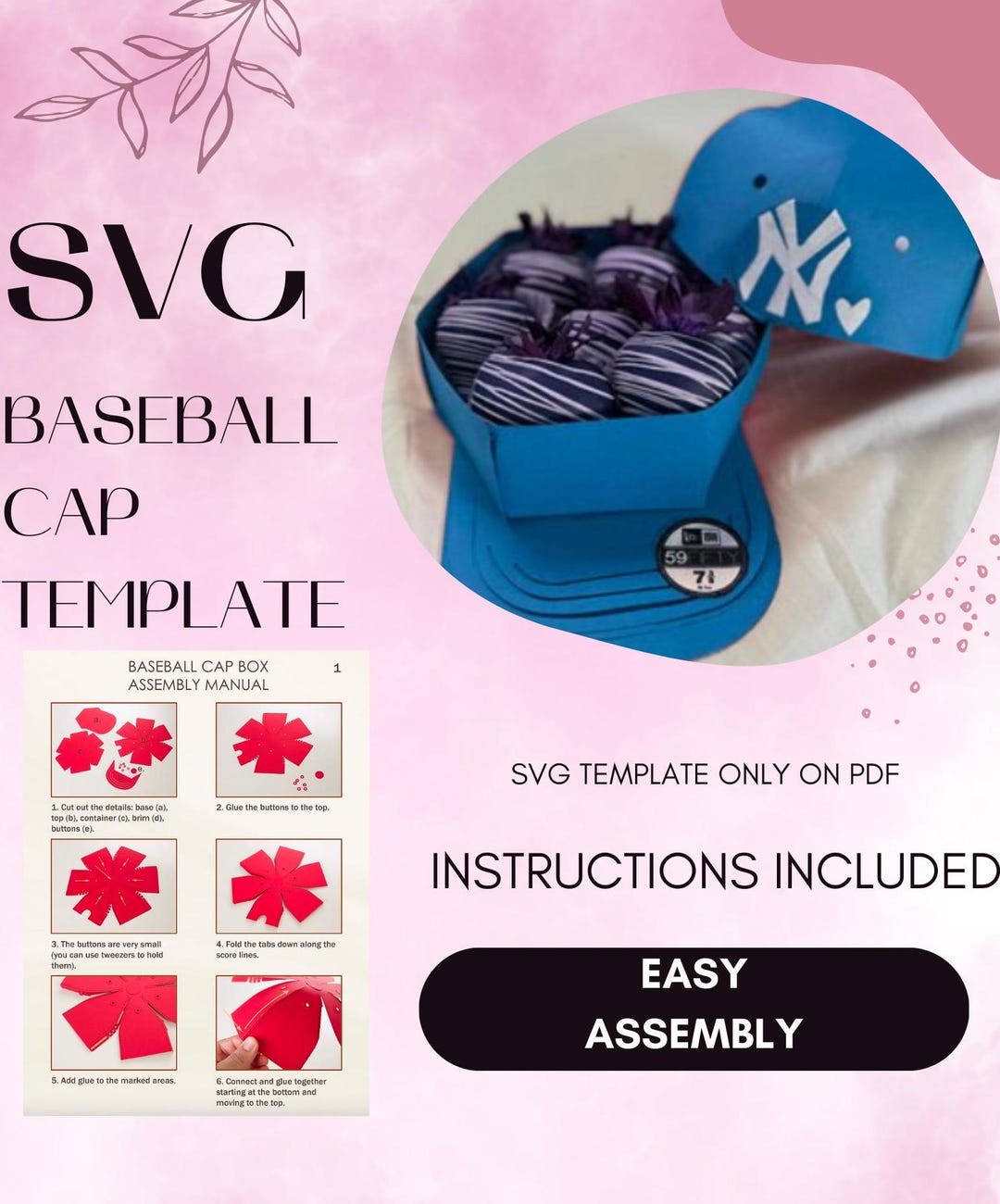SVG Baseball Cap Box TEMPLATE With Score Lines easy Assembly - Etsy