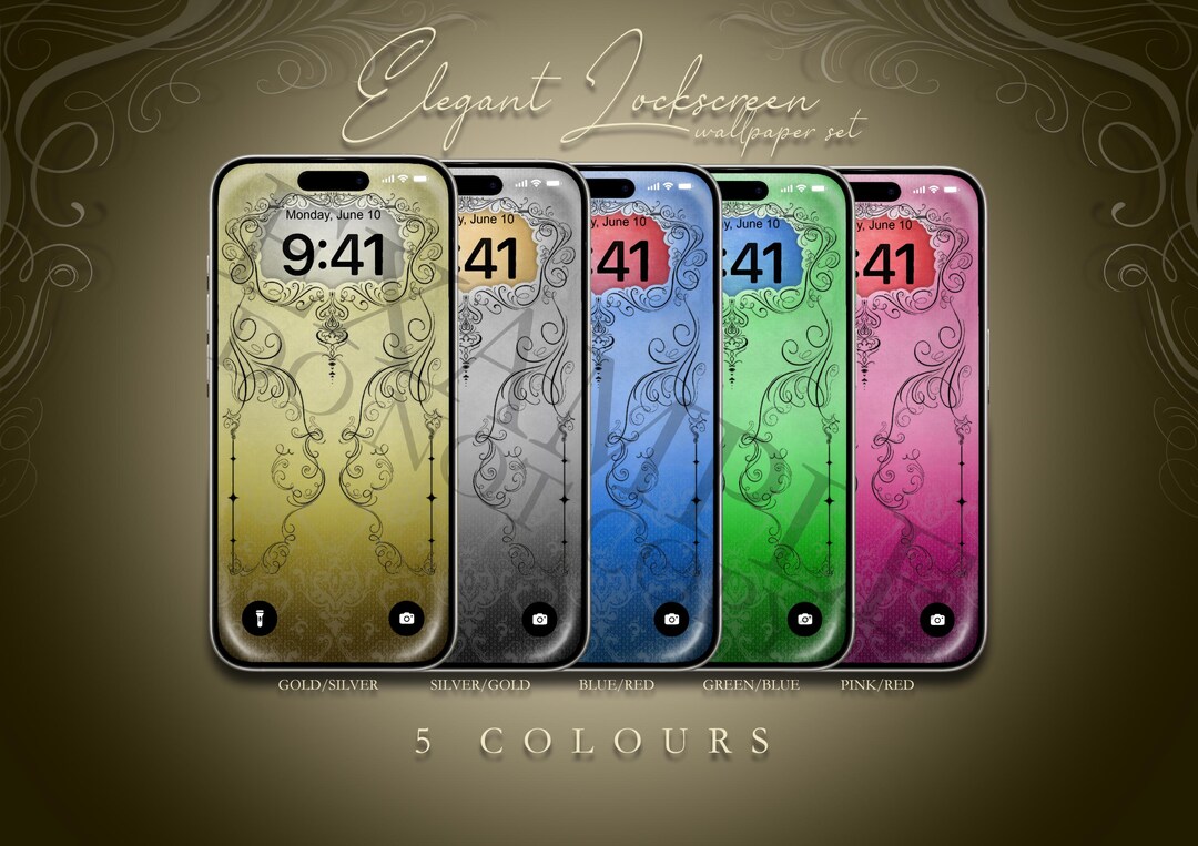 5 Elegant Style iPhone Lockscreen Wallpapers Full Set Screensavers Gold ...