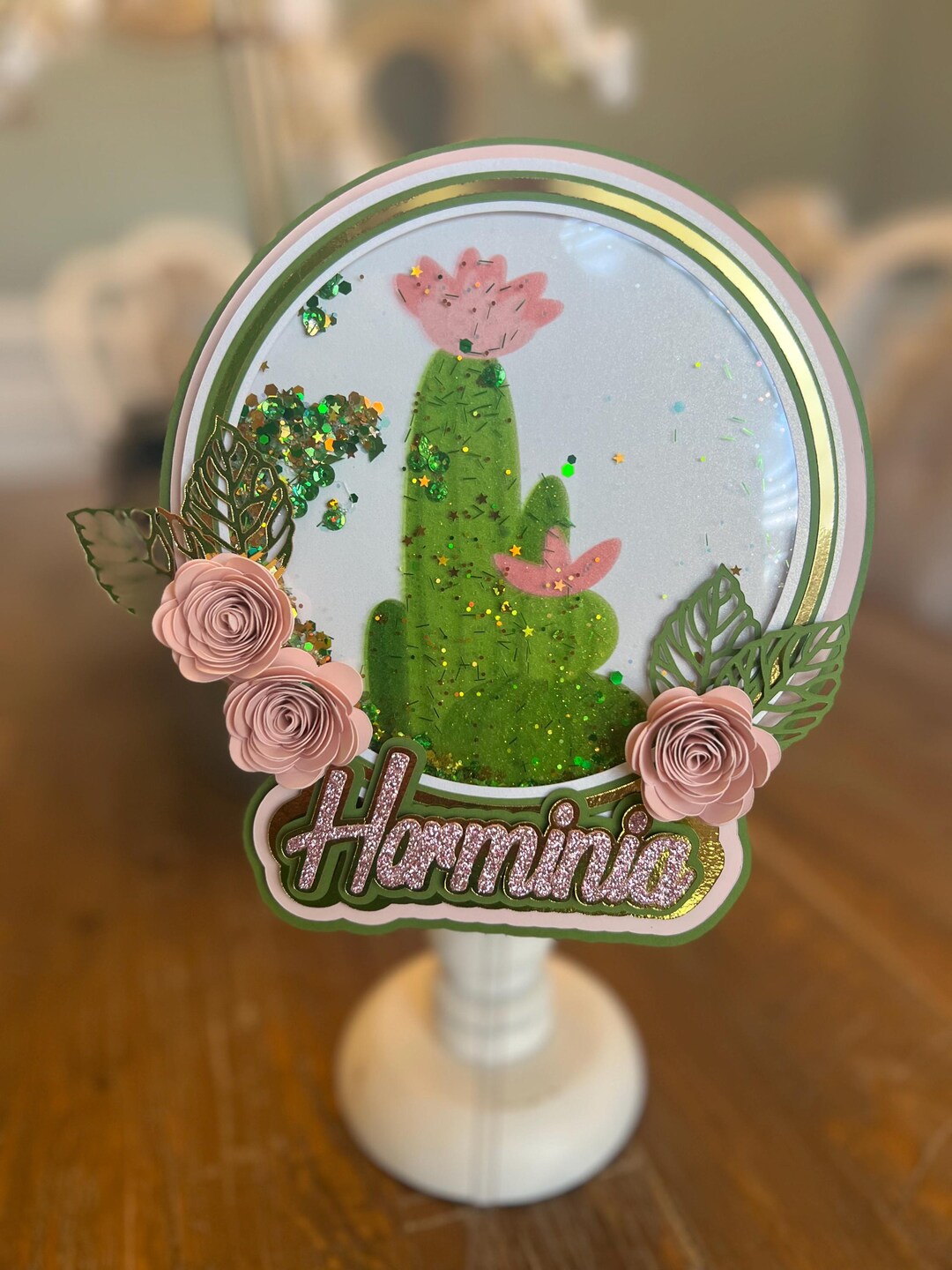 Layered Cactus Floral Birthday Cake Topper, Glitter Desert Party ...