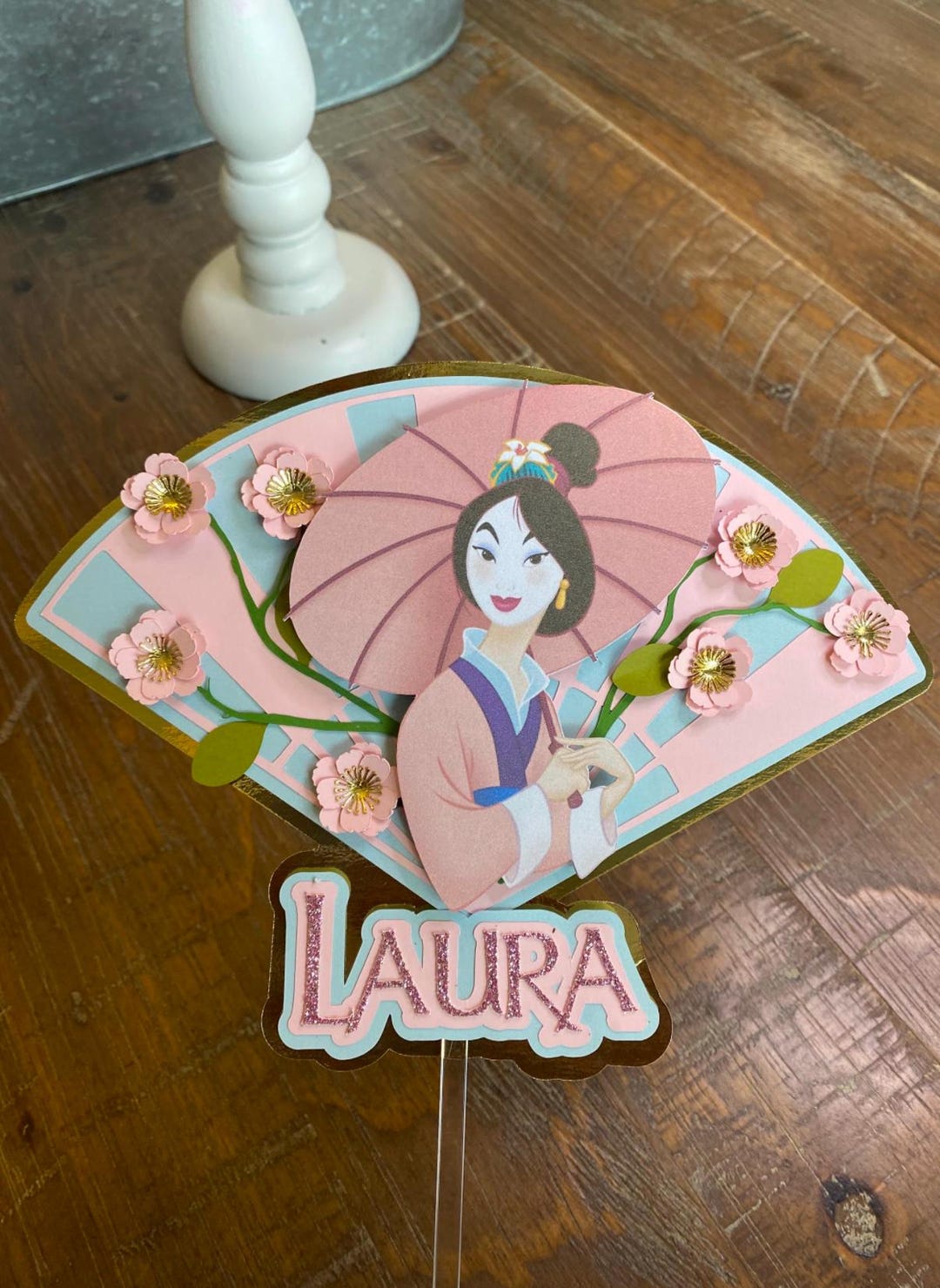 Princess Mulan Cake Topper, Fan Shape Cake Topper, Disney Princess Cake ...