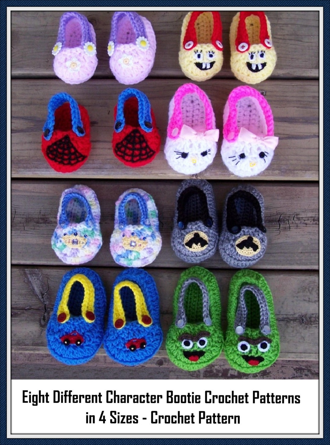 Eight Different Character Bootie Crochet Patterns in Four Sizespdf ...
