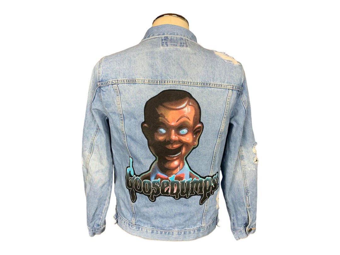 Goosebumps Jean Jacket Reworked, Upcycled, Slappy the Dummy Jacket Size ...