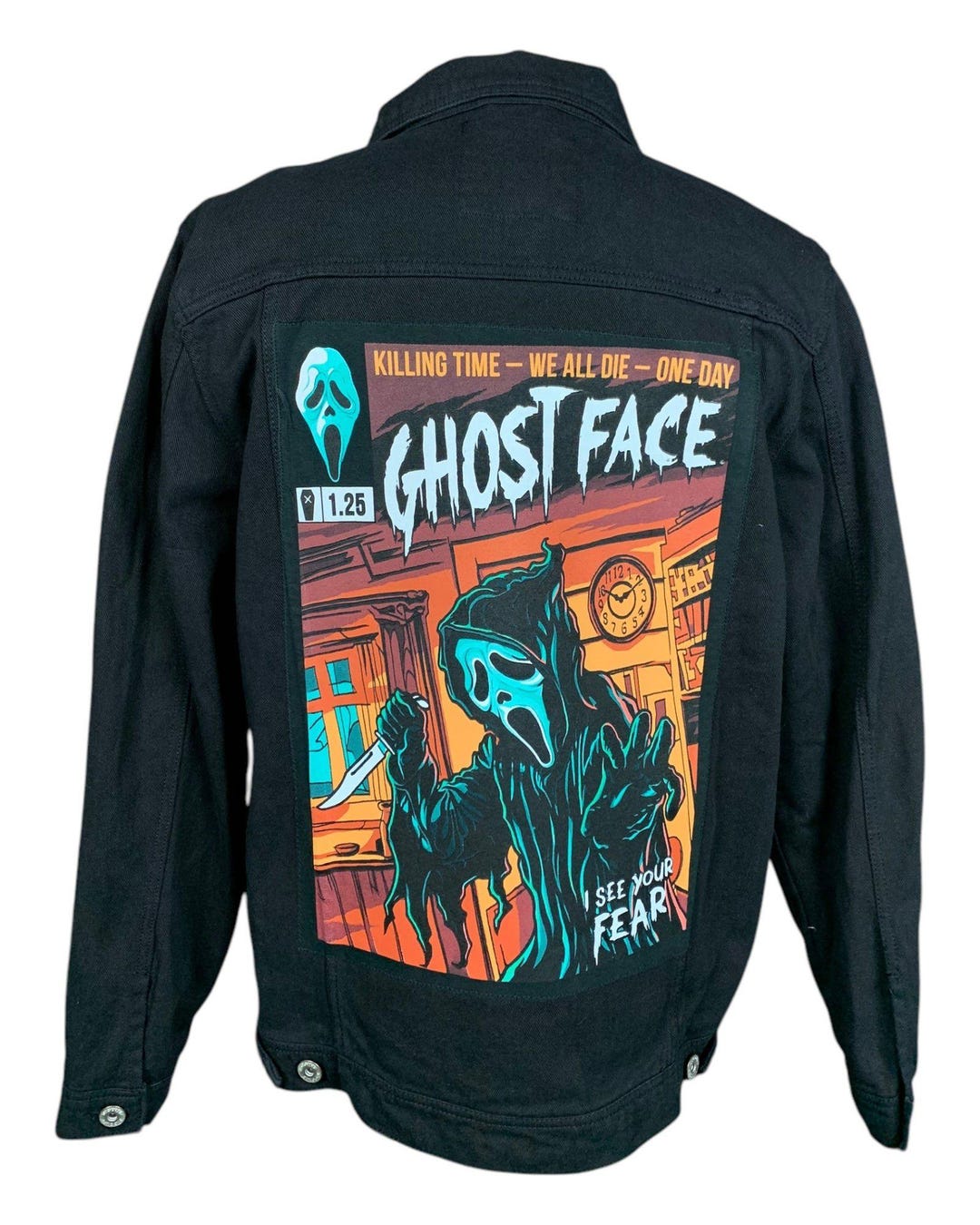 Horror Movie Villian Jean Jacket Reworked, Upcycled Scream Jacket XL - Etsy