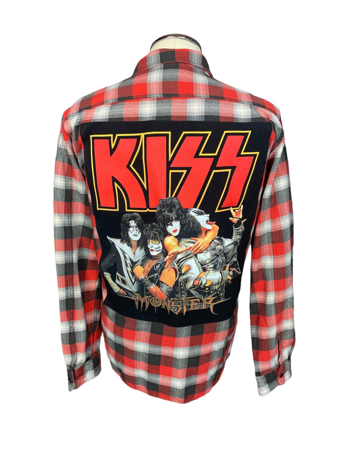 Kiss Flannel Shirt Reworked, Upcycled, Heavy Metal Rock Band Shirt XXL ...