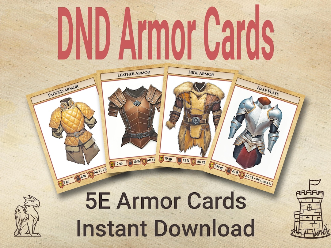 Dnd 5e Armor Cards Printable Dungeons and Dragons Equipment Digital ...