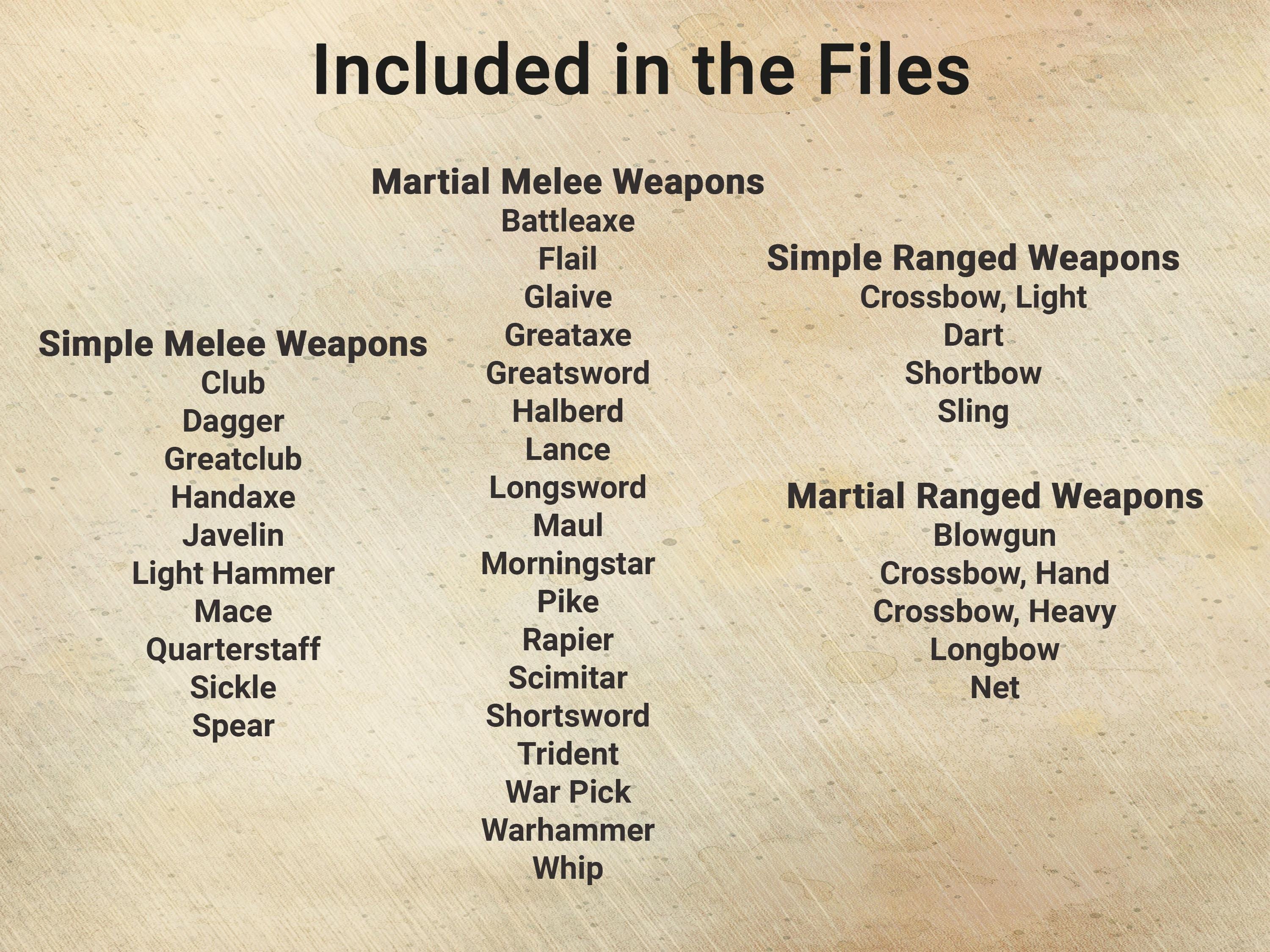 Dnd Weapon Cards Illustrated Printable Dnd 5e Item Cards Dungeons and ...