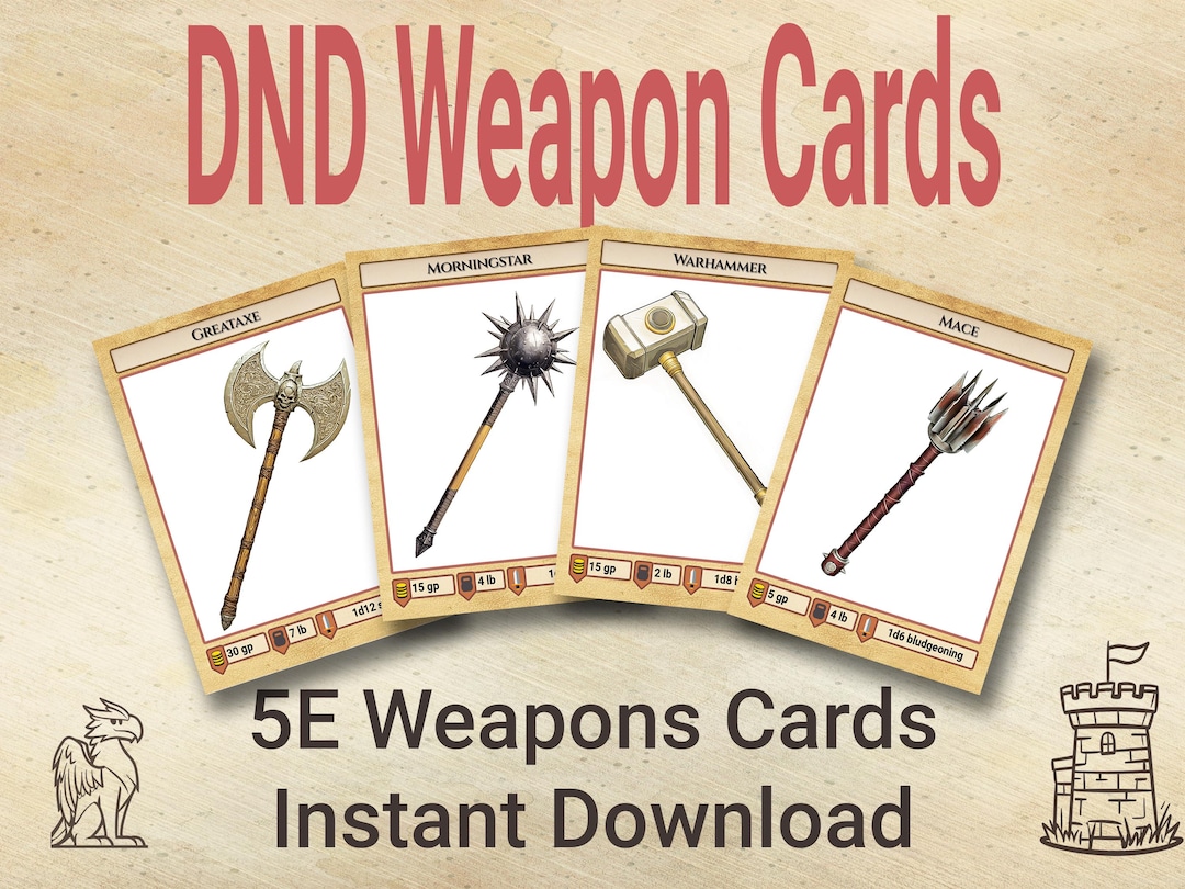 Dnd Weapon Cards Illustrated Printable Dnd 5e Item Cards Dungeons and ...
