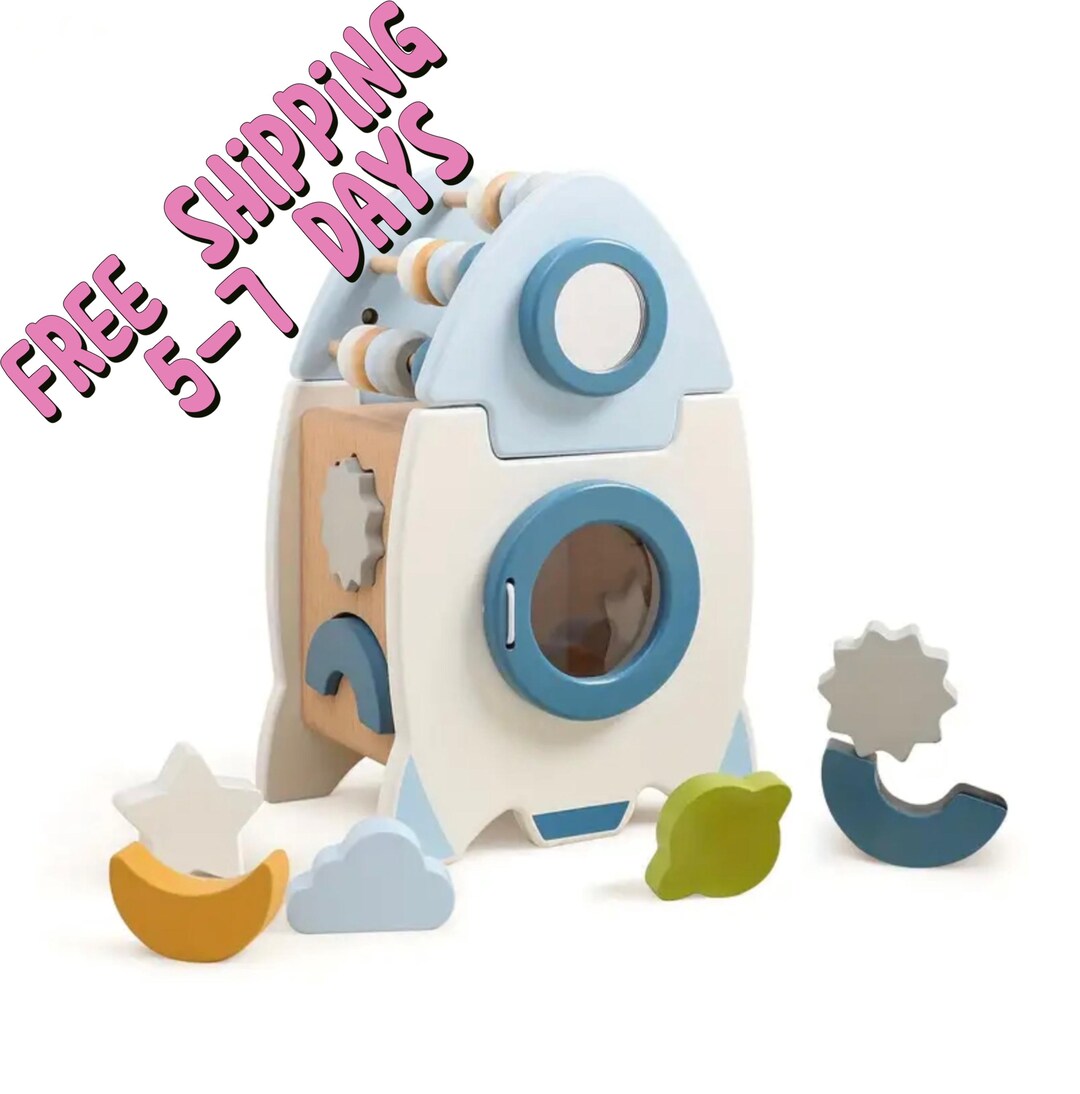 5-in-1 Wooden Rocket Toy Set for Toddler Colorful Educational Sensory ...