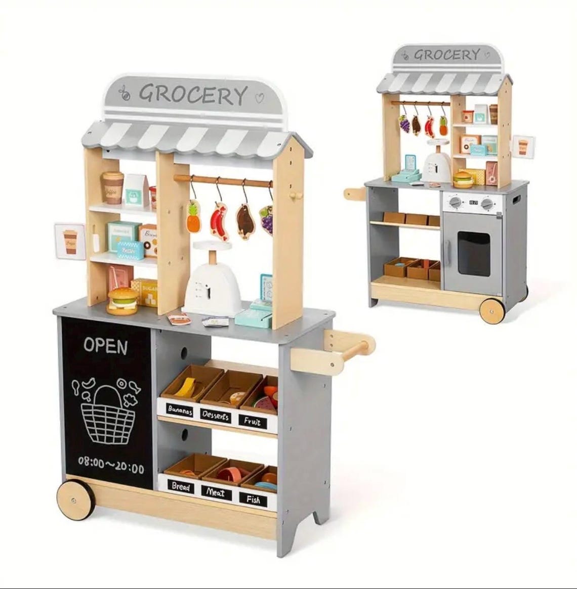 Wooden Pretend Play Grocery Store With Chalkboard & Oven - Etsy