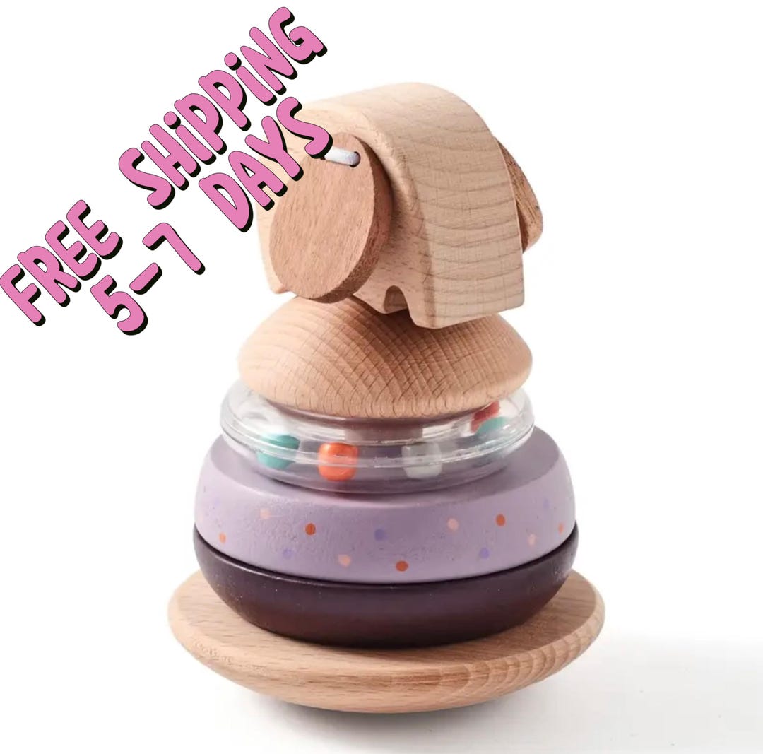 Wooden Elephant Pole Ringing Toy, Shaking Stack Toy, Birthday Gift ...