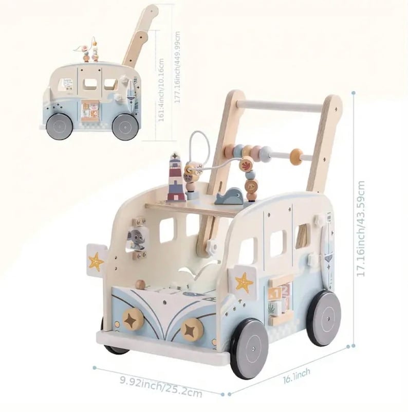 Wooden Multi-functional Push Walker Toy Storage Cart | Busy Board ...