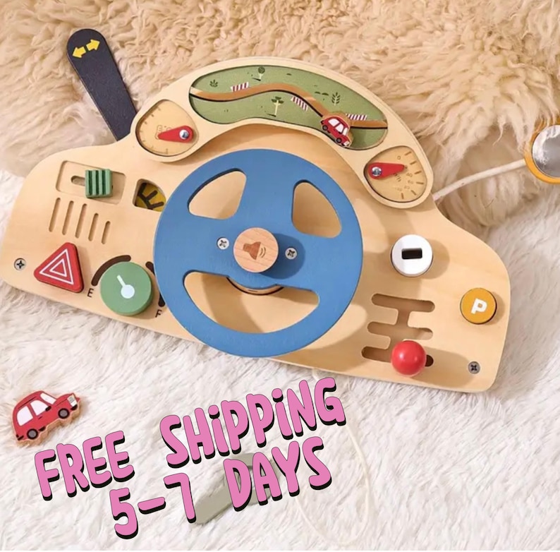 Montessori Toddler Busy Board: Sensory Activity Toy, Wooden Car Design ...