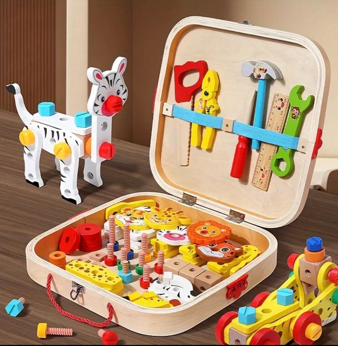 Wooden Kids Animal Pattern Toolbox Toys With Hand Rope Cute Cartoon ...