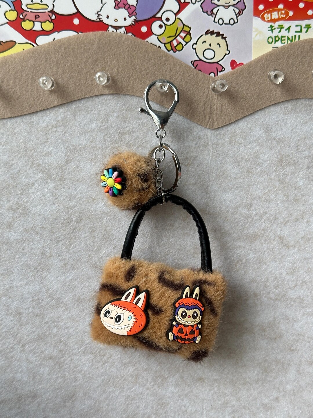 Labubu Mini Purse Keychain, Furry Cute Plush Handbag Charm for Women ...