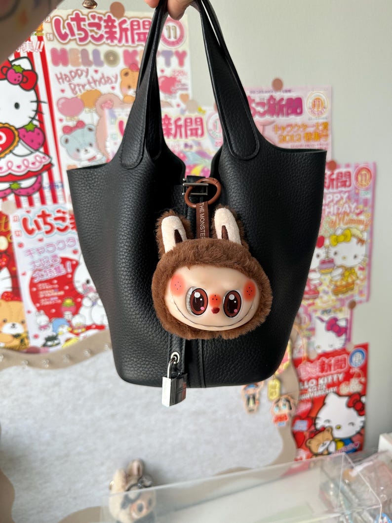 Cute Labubu Bag Charm With Fluffy Heart, Bow, Pum Pum Beads, Lace and ...