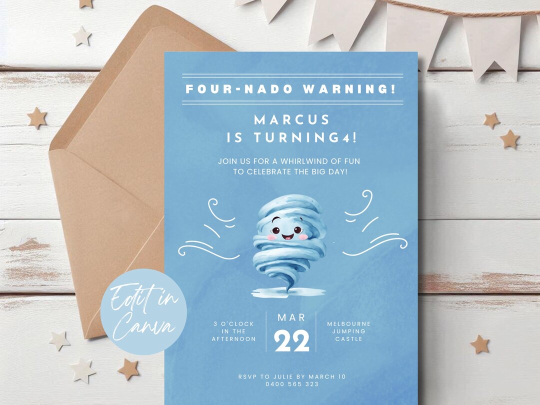 Fournado Birthday Invite Fourth Birthday Invitation Template Boy 4th ...