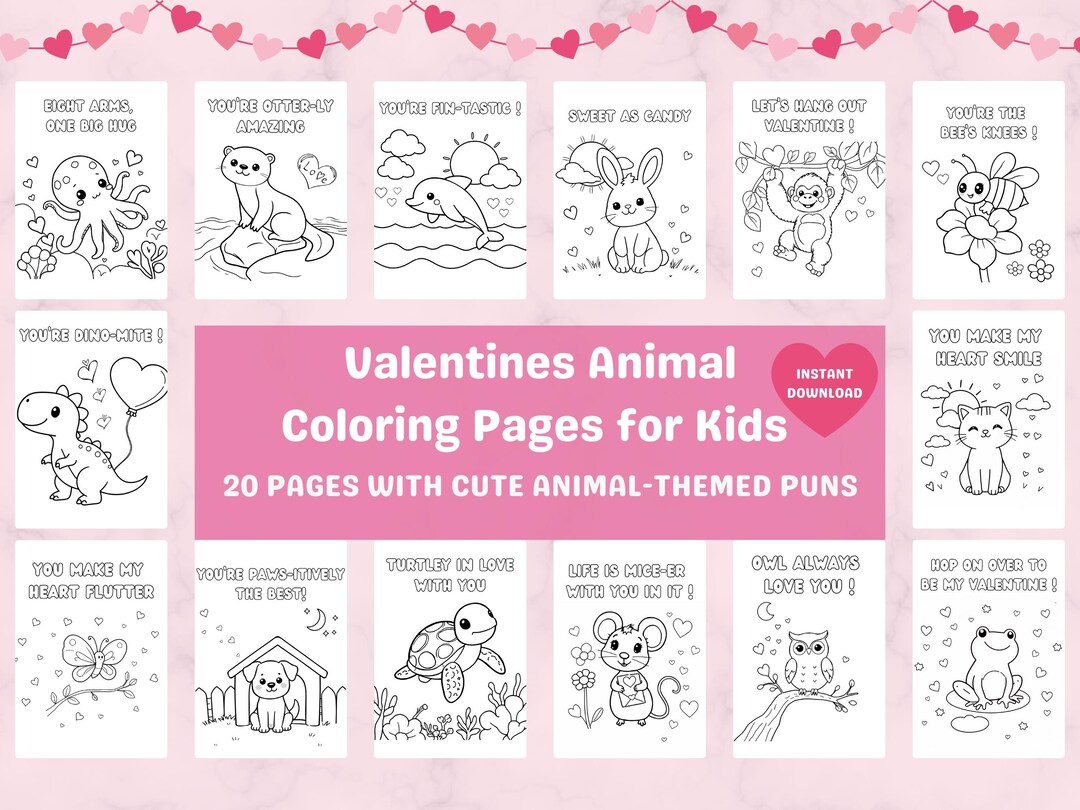 Valentine Animal Coloring Pages Cute Printable Pages for Kids Kawaii ...