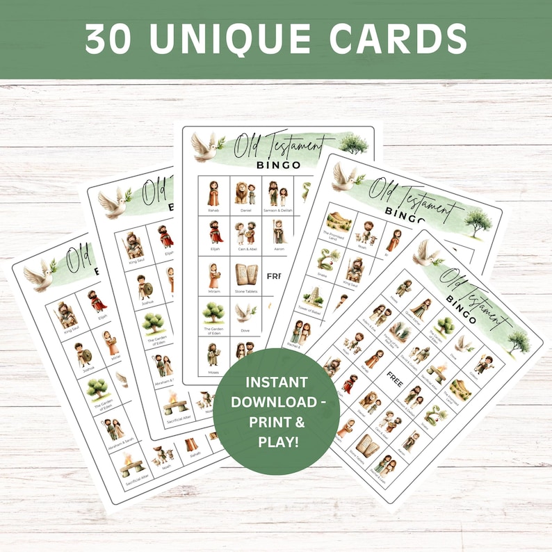 Old Testament Bingo, Bible Stories Bingo Cards, Printable Church Bingo ...