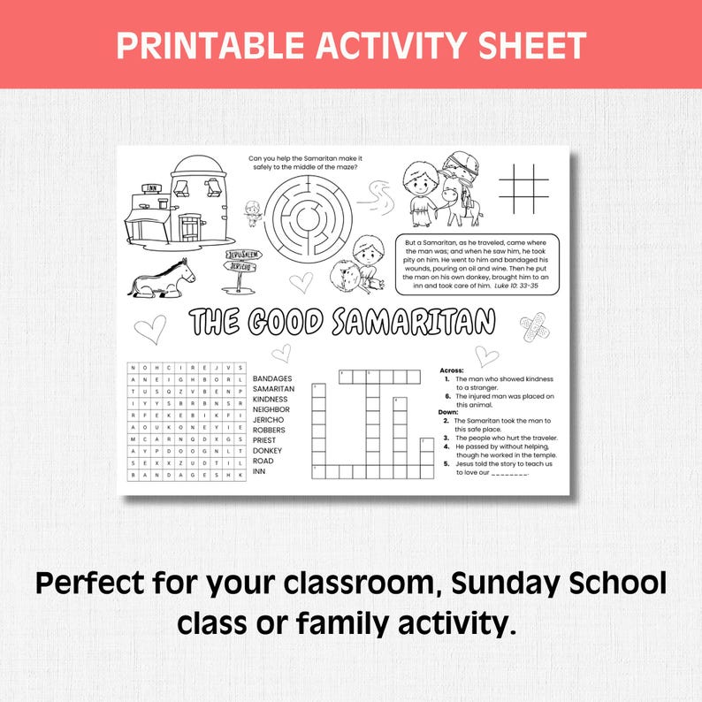 The Good Samaritan Activity Sheet Printable Bible Story Coloring Page ...