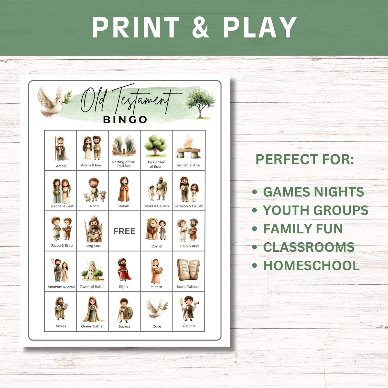 Old Testament Bingo, Bible Stories Bingo Cards, Printable Church Bingo ...