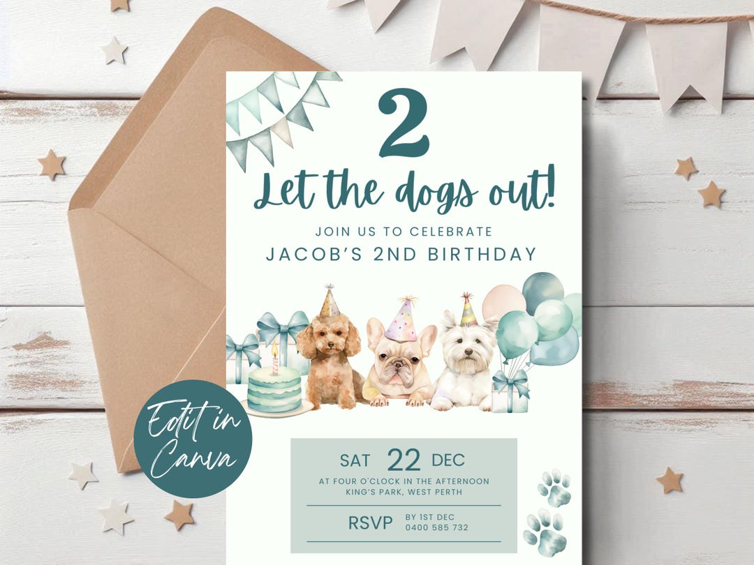 Two Let the Dogs Out Birthday Invitation Dog 2nd Birthday Invite Puppy ...