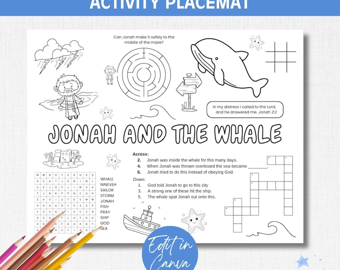 Jona und der Wal Kinder druckbares Aktivitätsblatt, Bibelgeschichte ...