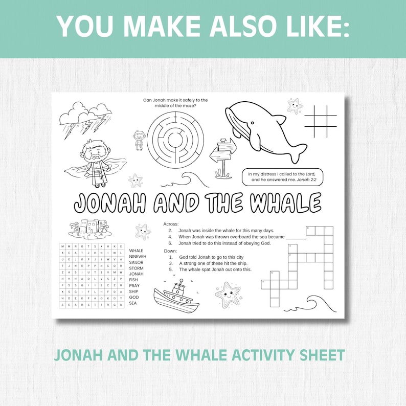 Jonah and the Whale Word Search, Kids Printable Bible Games, Sunday ...