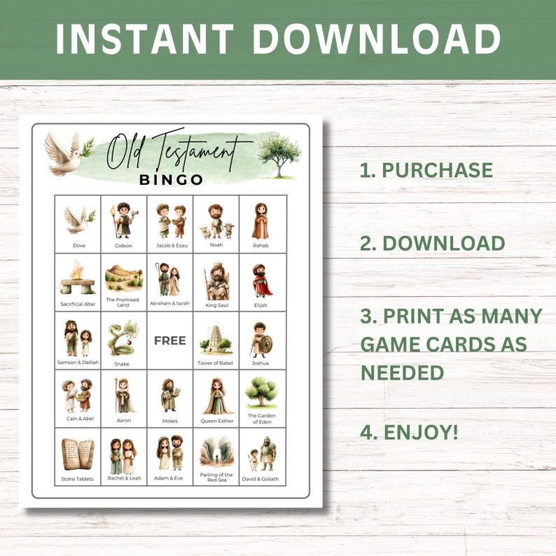 Old Testament Bingo, Bible Stories Bingo Cards, Printable Church Bingo ...