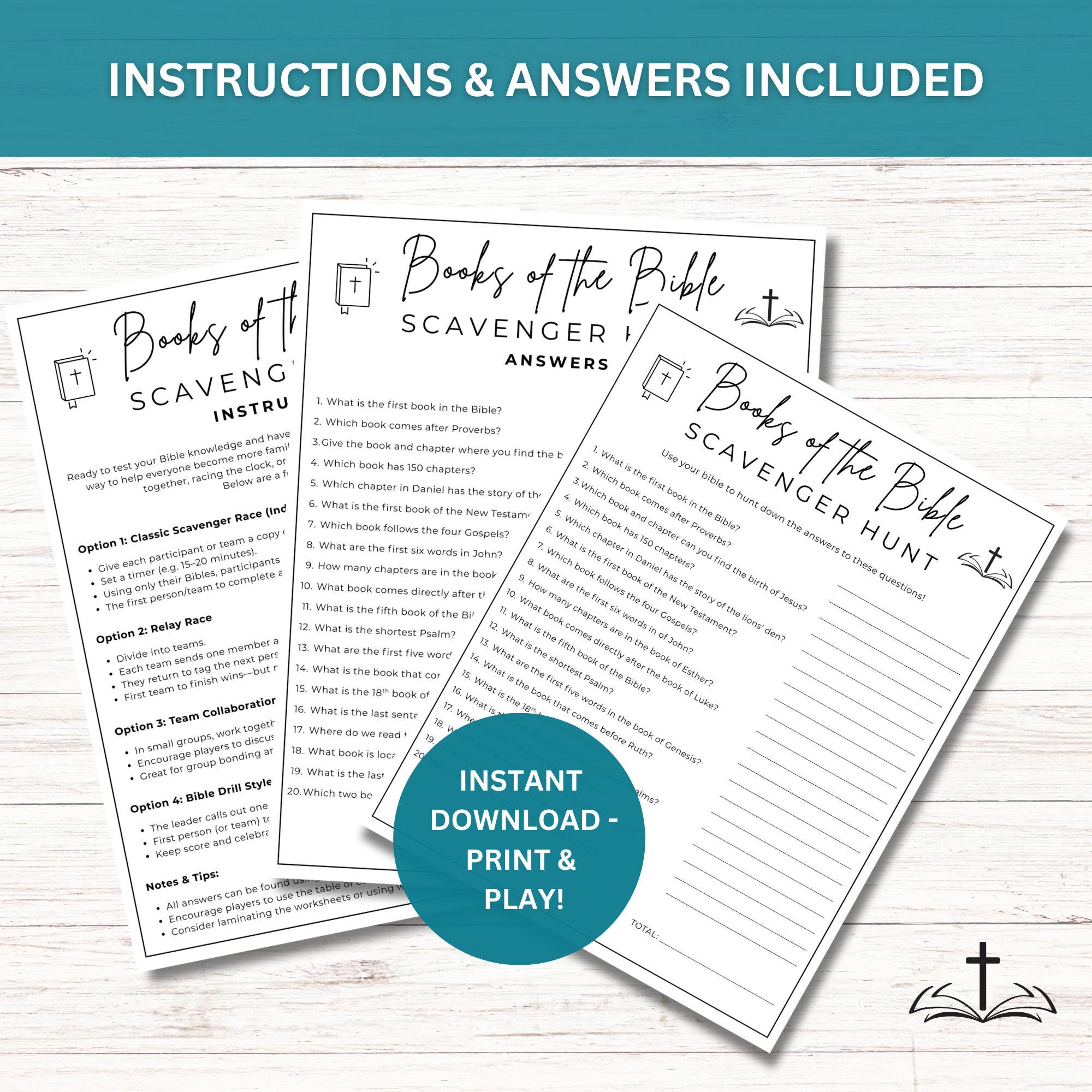 Books of the Bible Scavenger Hunt, Printable Church Bible Games, Youth ...