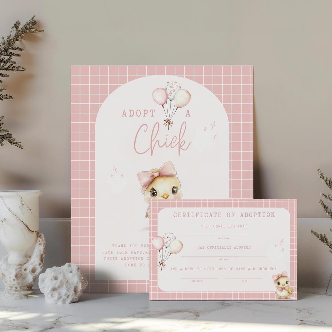 Editable Adopt a Chick Sign Adoption Certificate One Cute Chick Party ...