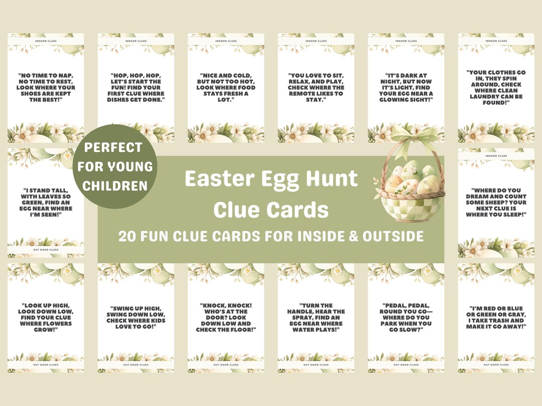 Easter Egg Hunt Clue Cards, Easter Scavenger Hunt Clues, Kids Easter ...