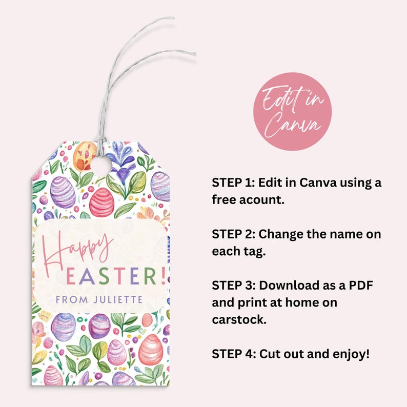 Easter Gift Tag Template, Printable Easter Basket Tag, Easter Name Tag ...